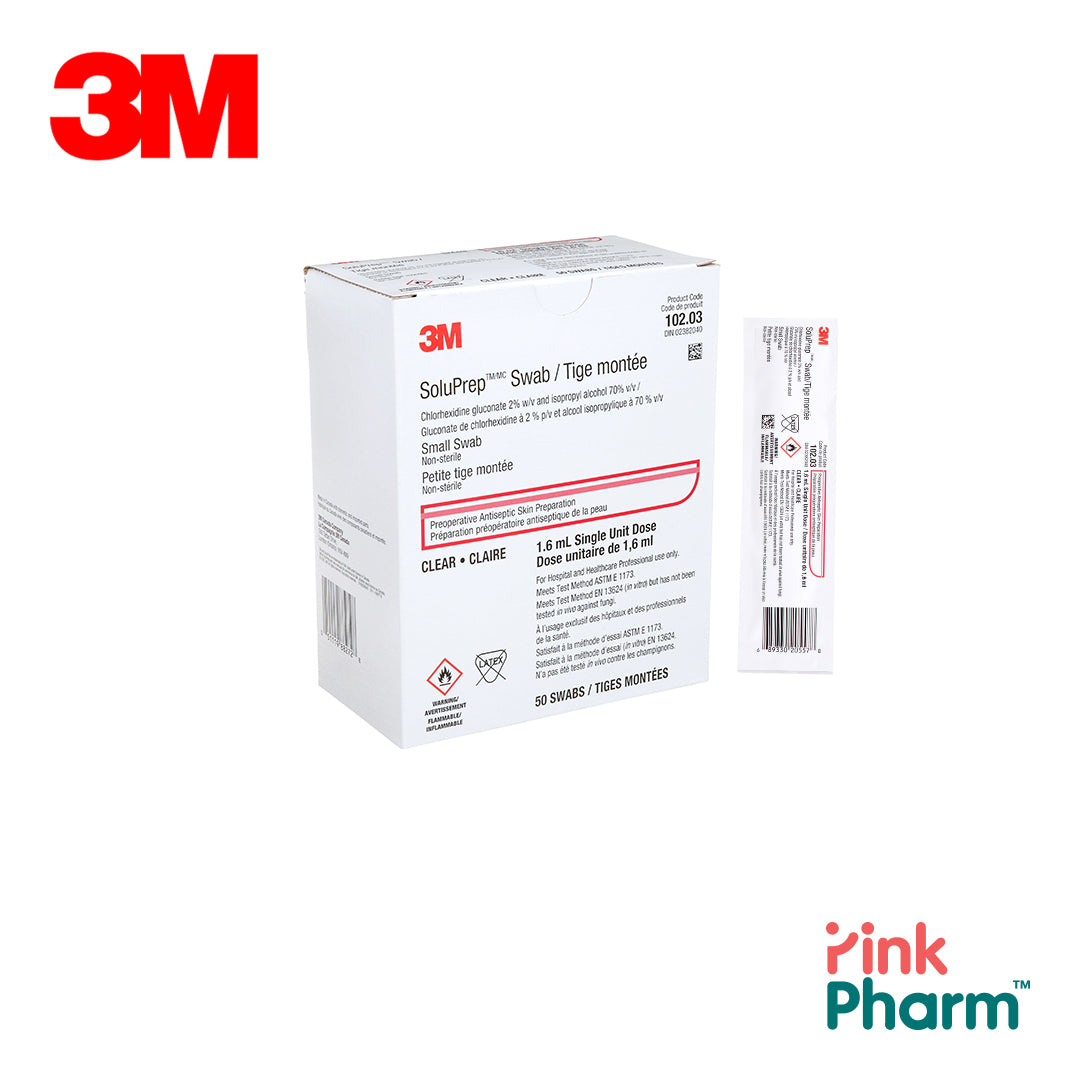 3M SoluPrep Small Swab (2% CHG/ 70% IPA) 1.6ml (Box of 50s) — PinkPharm